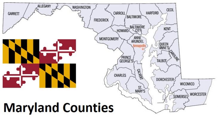 Maryland Counties. List Alphabetically (and by Population) – Countryaah.com